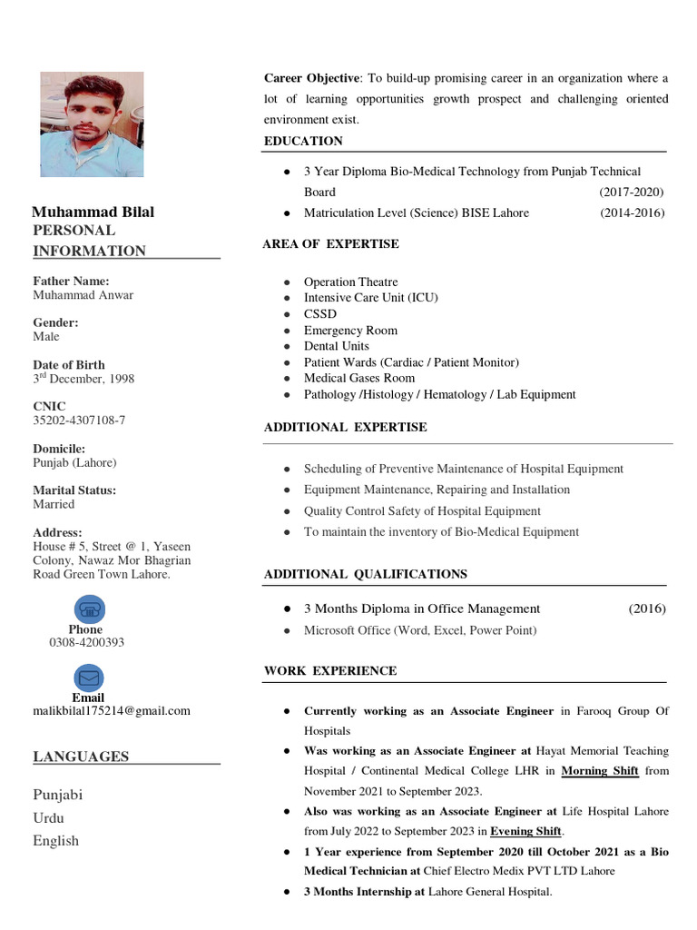 cv Muhammad Bilal | PDF | Hospital | Health Sciences