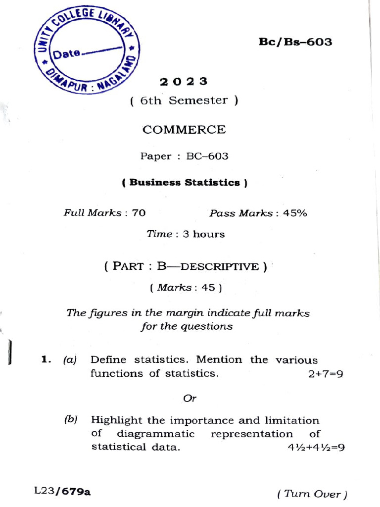 BC-603 (Business Statistics) G | PDF | Statistics | Sampling (Statistics)