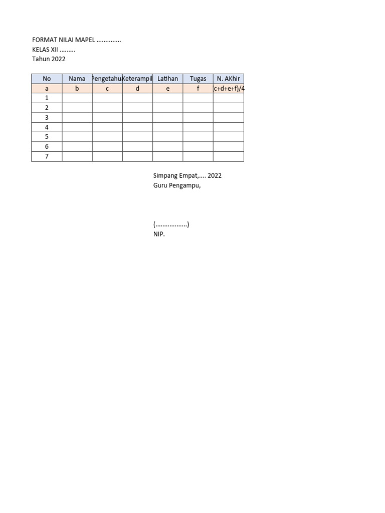 Format Nilai Mapel Produktif Kelas 12 Otkp | PDF