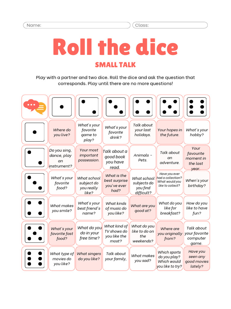 Small Talk Dice Game Questions | PDF