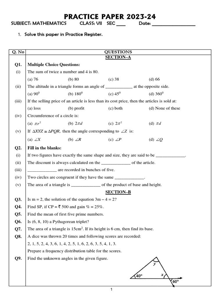 Class 7 Maths PP | PDF | Area | Triangle