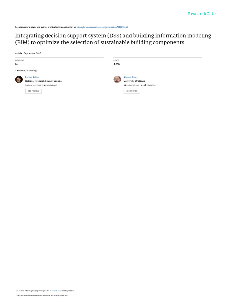 2015 - Jalaei - Integrating DSS and BIM To Optimize The Selection of ...
