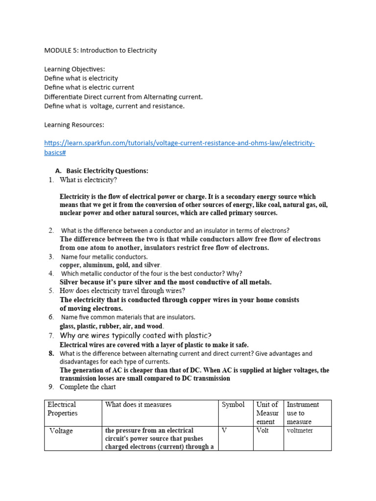 MODULE 5 TABAOelectricity and Circuits | PDF | Electrical Conductor ...