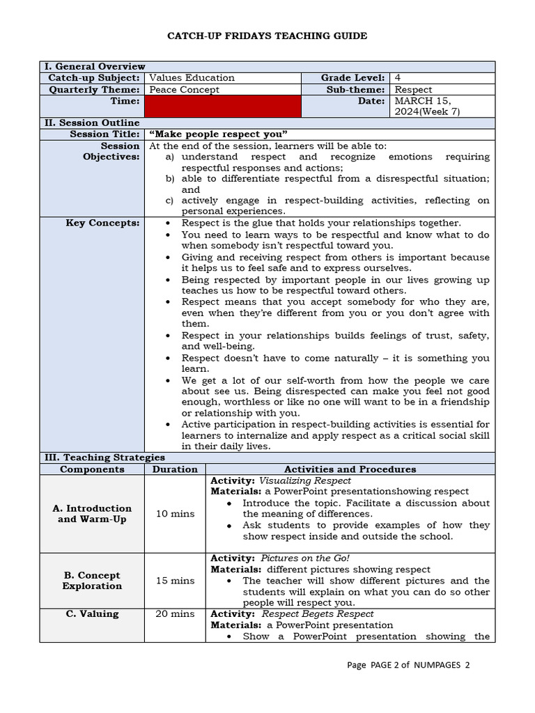 Grade 4 Week 7 Values Edu | PDF