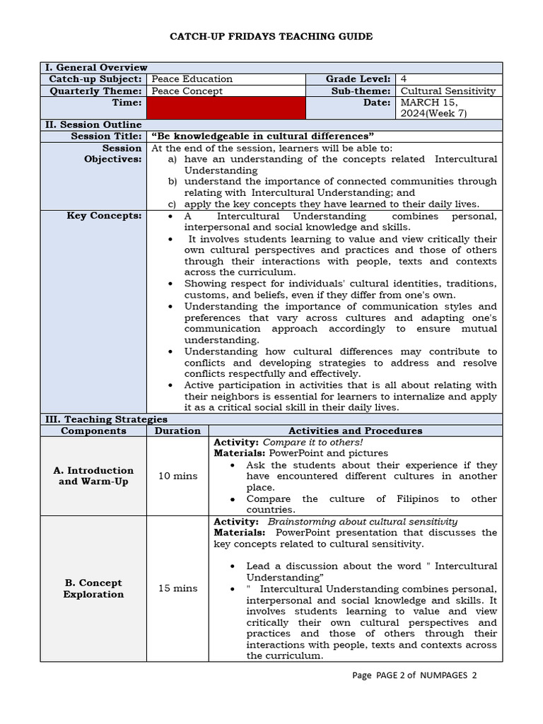 Grade 4 Peace Ed | PDF | Cross Cultural Communication | Learning