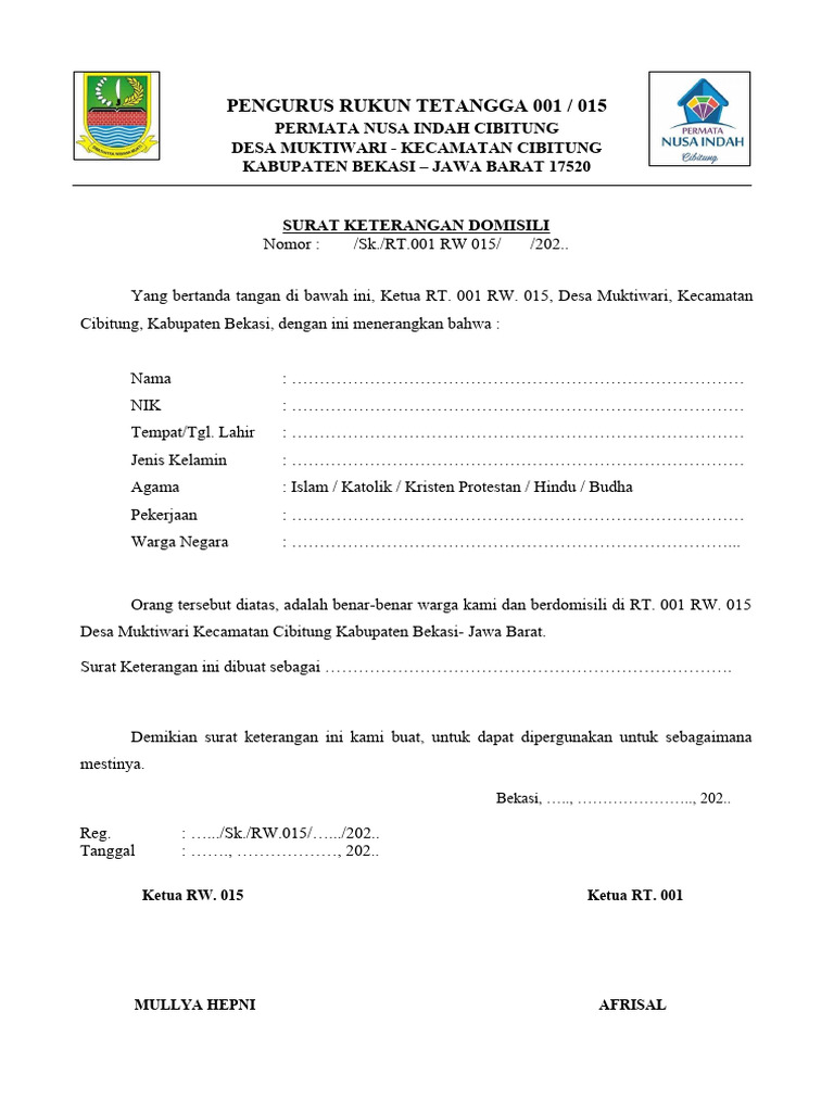 Surat Keterangan Domisili RW | PDF