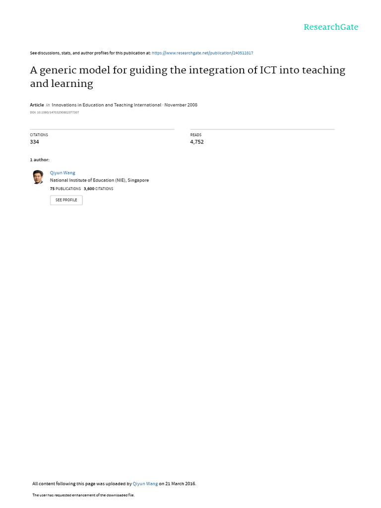 A_generic_model_for_guiding_the_integration_of_ICT | PDF | Educational ...