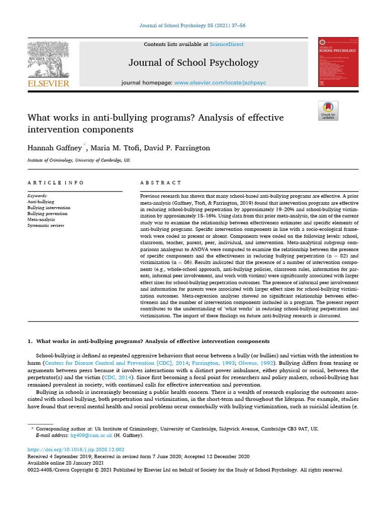 What Works in Anti-Bullying Programs Analysis of Effective | PDF | Bullying | Violence