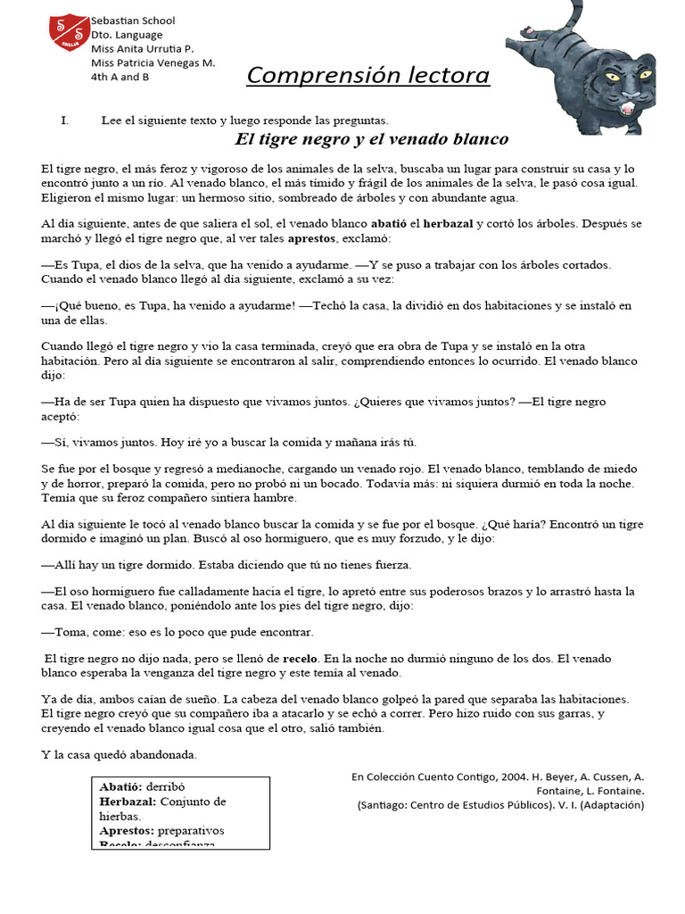 Comprención Lectora El Tigre Negro Pdf