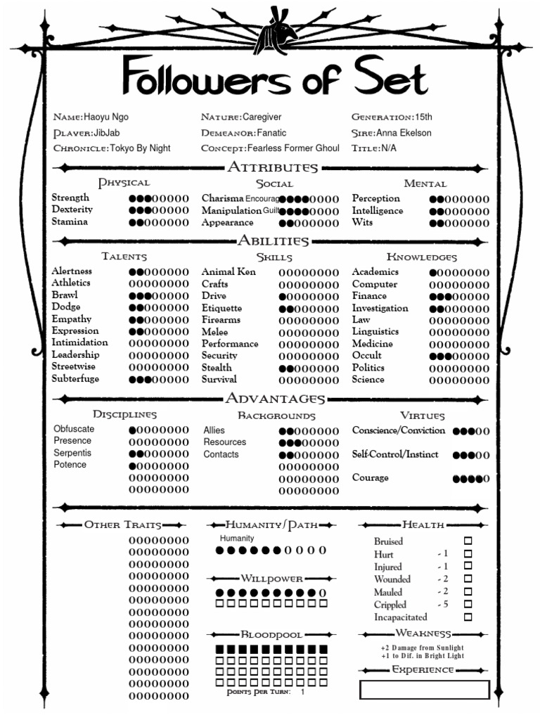Vampire Role-Playing Sheet | PDF