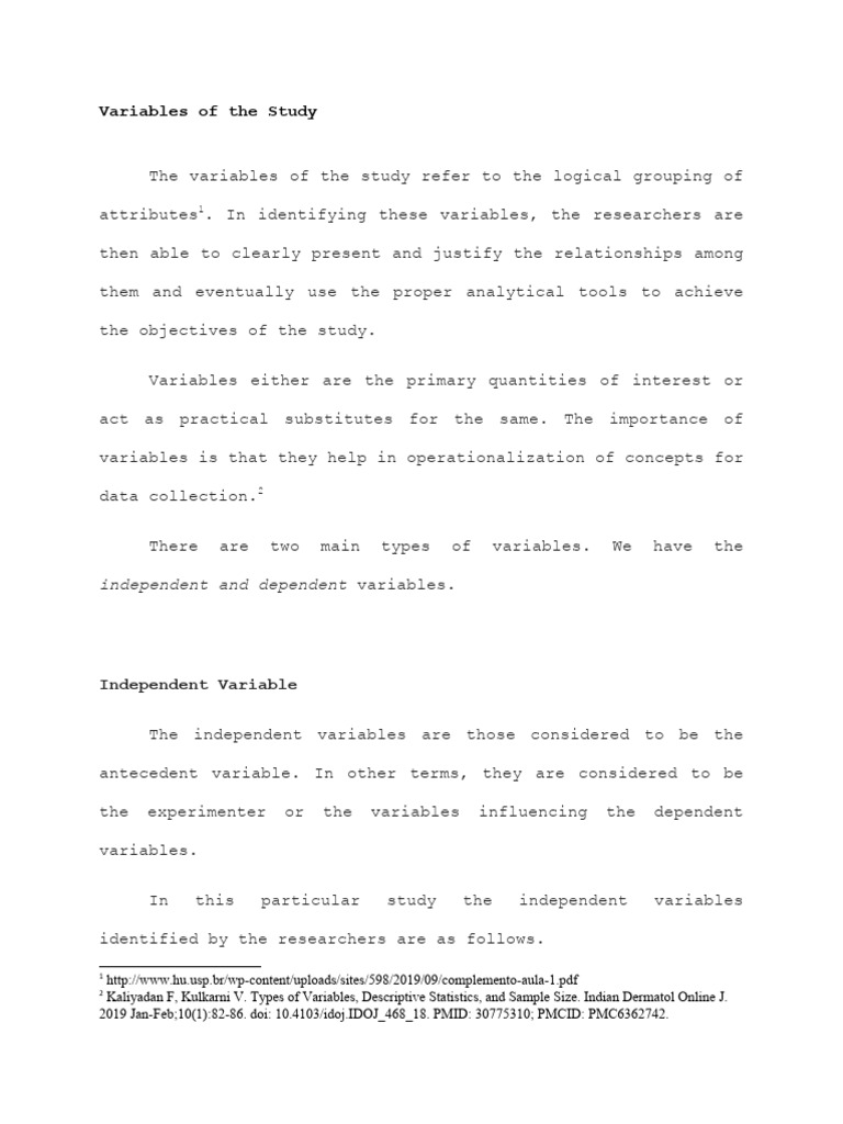 Variables of the Study | PDF | Dependent And Independent Variables | Variable (Mathematics)