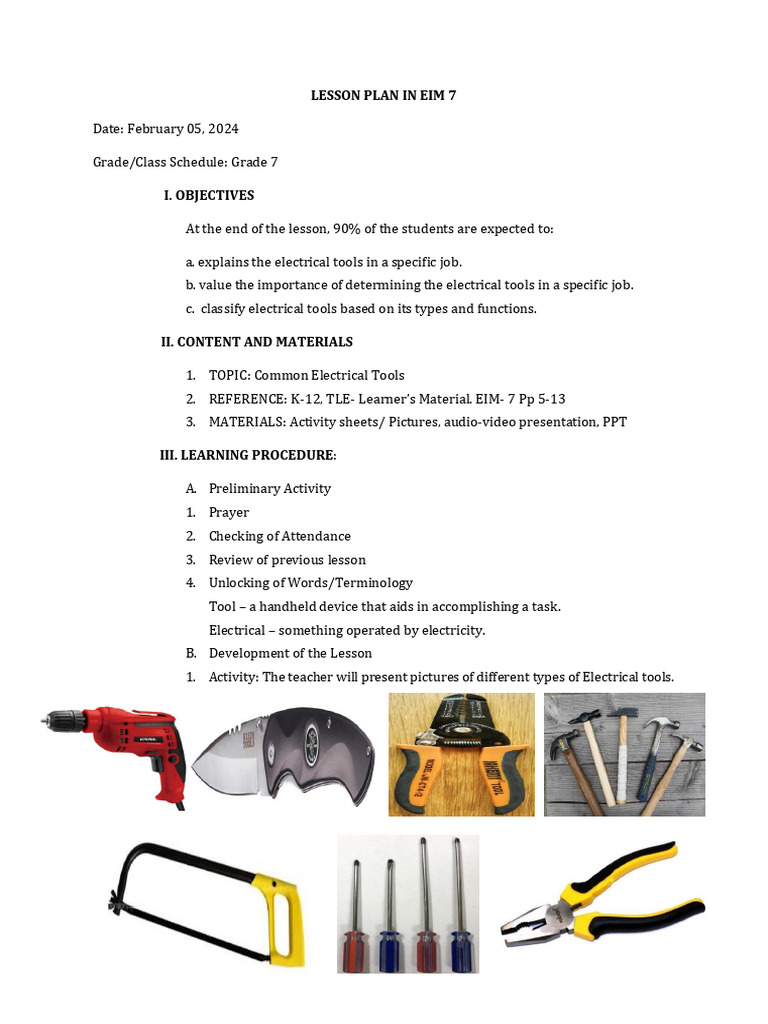 Common Electrical Tools for EIM 7 | PDF | Crafts | Industrial Processes