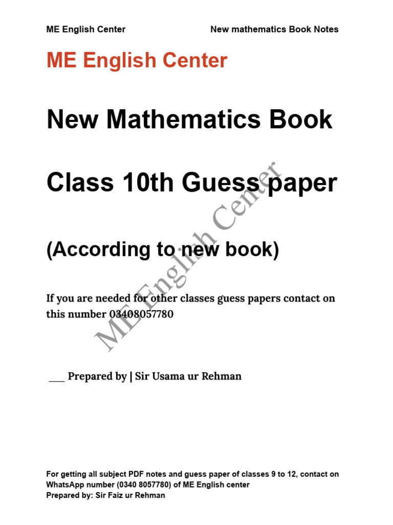 Class 10 new mathematics guess paper | PDF