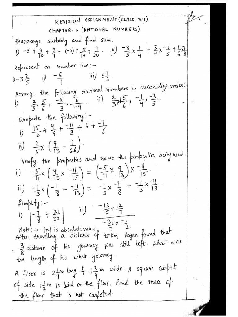 CBSE Class 8 Mathematics Worksheet Rational Numbers PDF