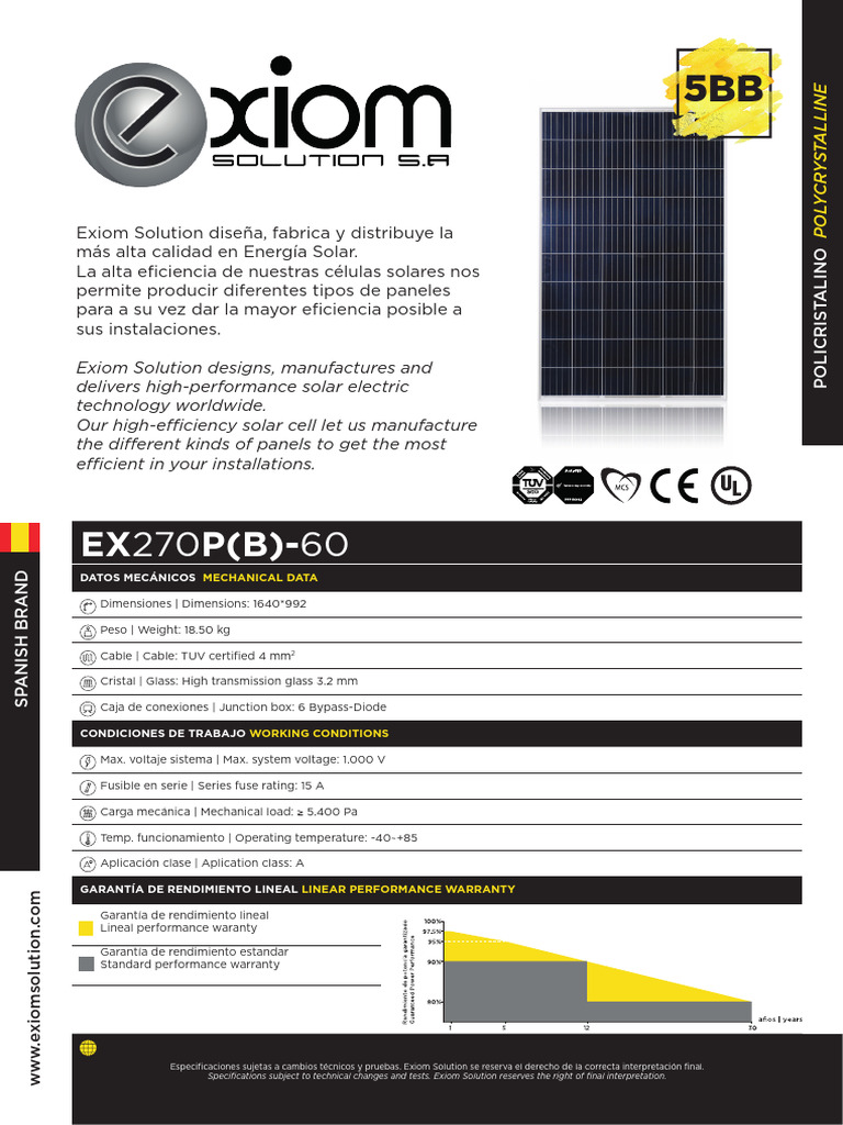 Placa Solar Exiom POLI-EX280 | PDF | Conversión de energía ...