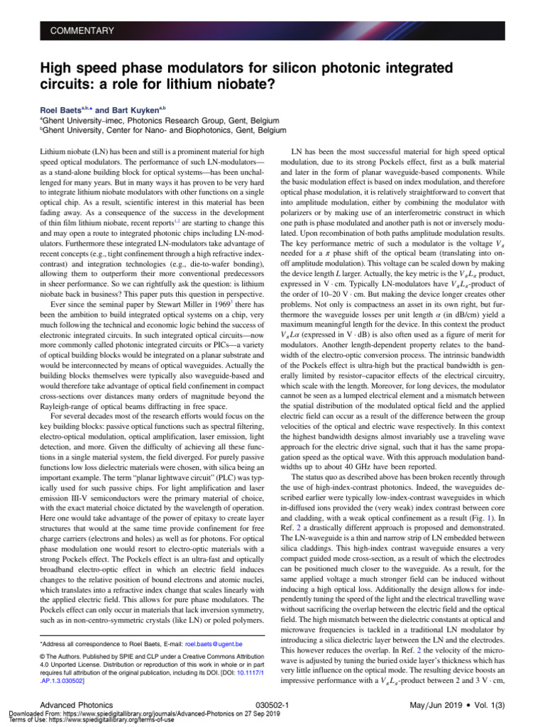 High Speed Phase Modulators For Silicon Photonic Integrated | PDF ...