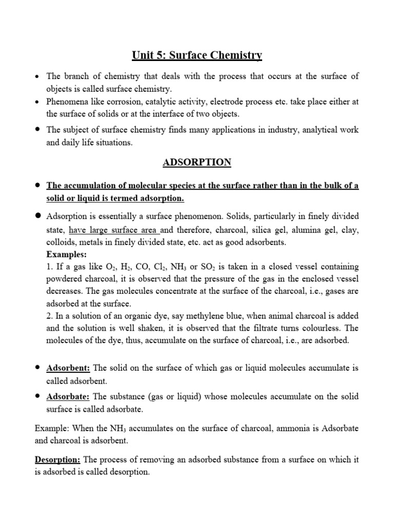 II PUC - Chemistry - Unit 5 | PDF | Adsorption | Catalysis