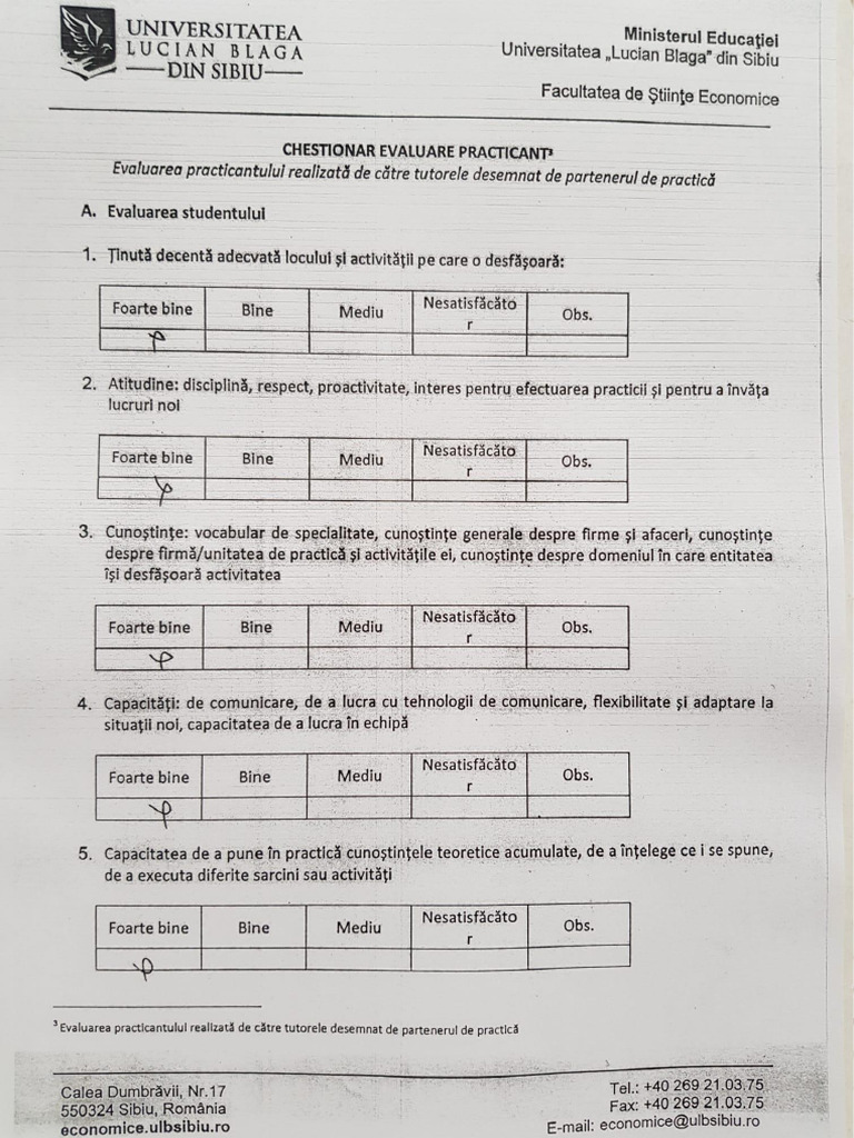 Chestionar Evaluare Practicant | PDF