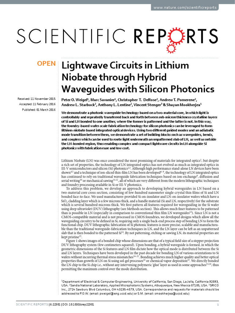 2016 SREP - PeterO - Weigel - Lightwave Circuits in Lithium Niobate ...
