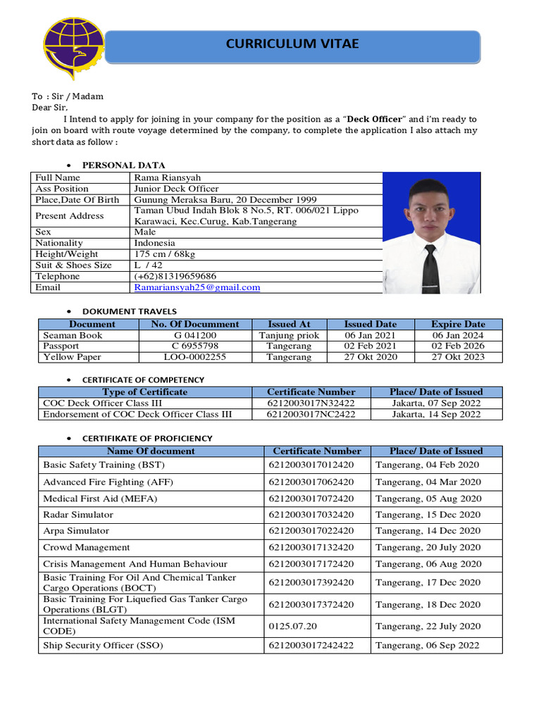 Contoh cv laut | PDF