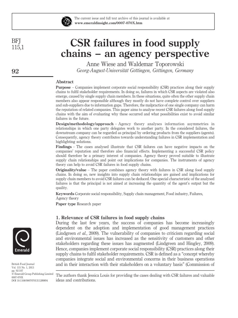 CSR Failures in Food Supply Chains | PDF