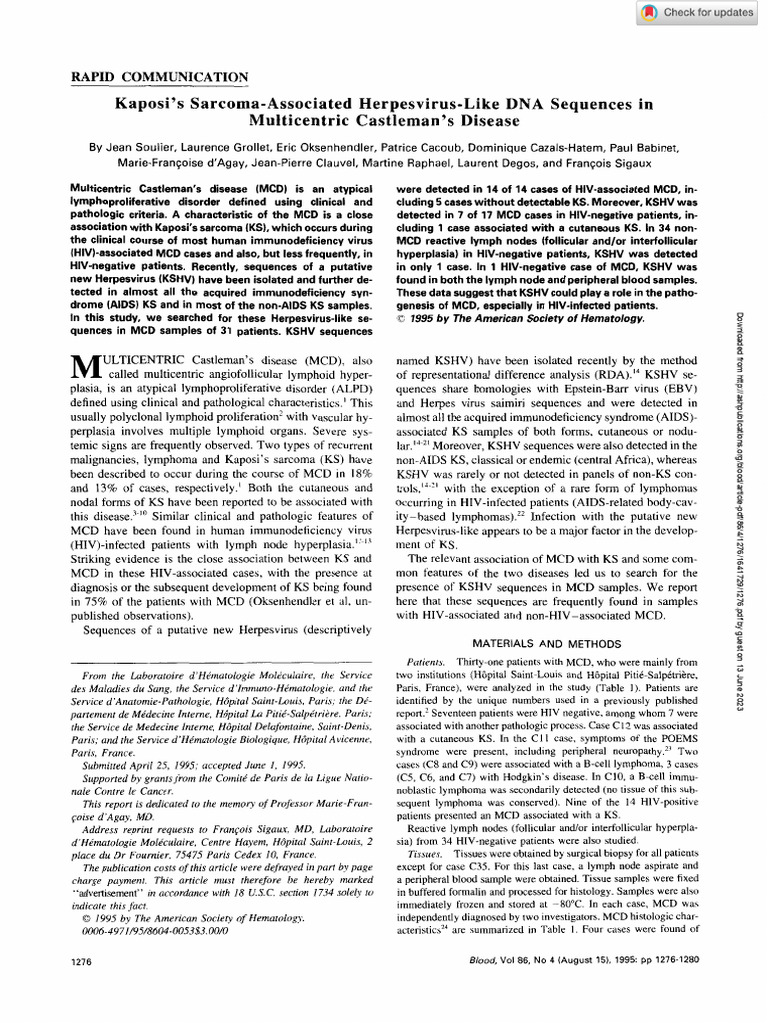 Kaposi's Sarcoma-Associated Herpesvirus-Like DNA Sequences in | PDF | Polymerase Chain Reaction ...
