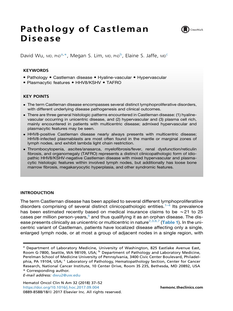 Pathology of Castleman Disease | PDF | Lymphoma | Lymph Node