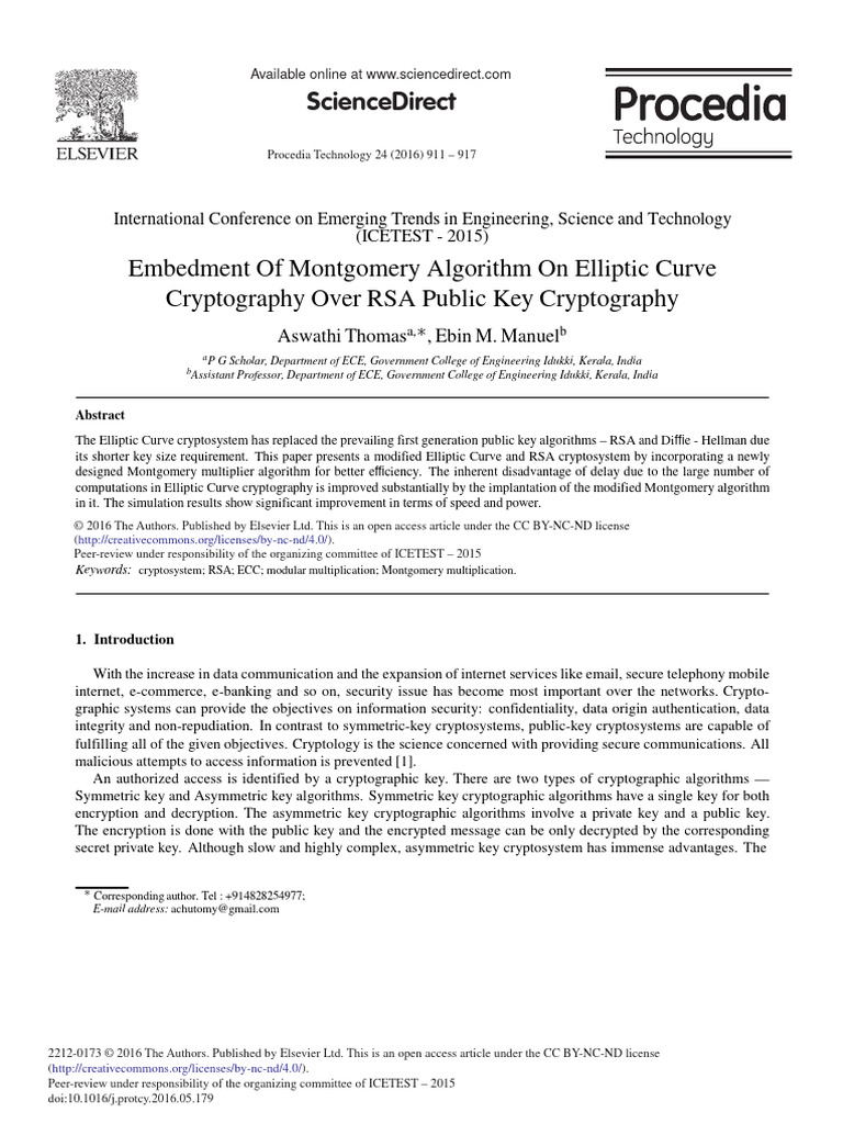 Embedment of Montgomery Algorithm On Elliptic Curve Cryptography Over ...