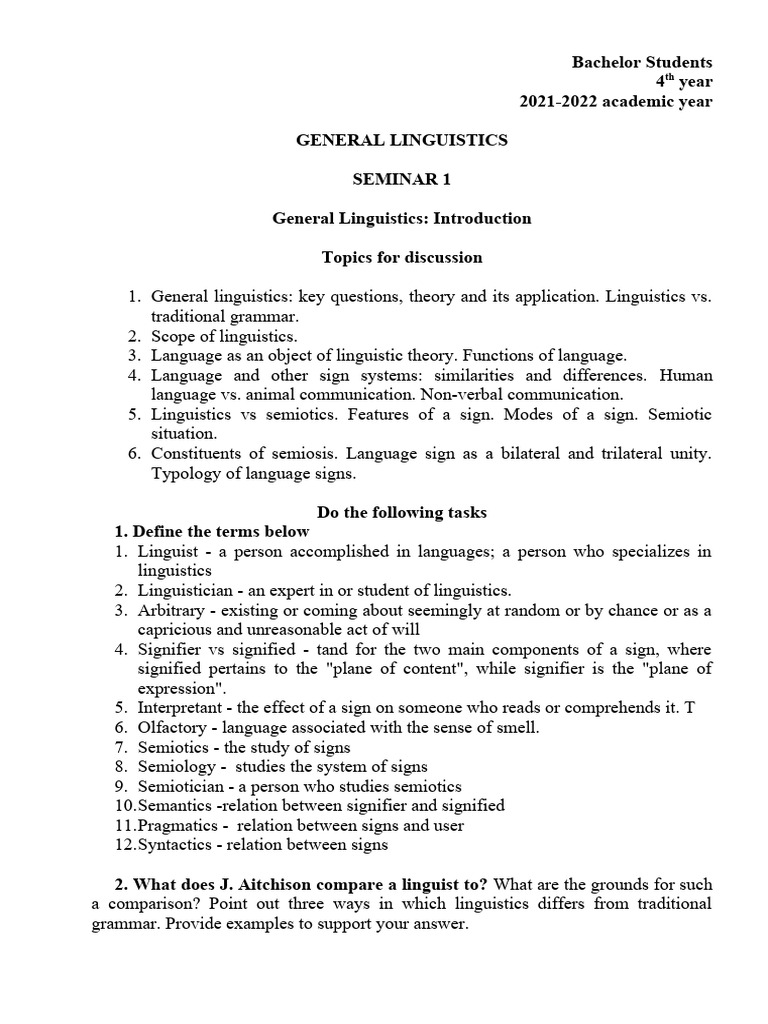 Seminar 1. General Linguistics | PDF | Linguistics | Semiotics