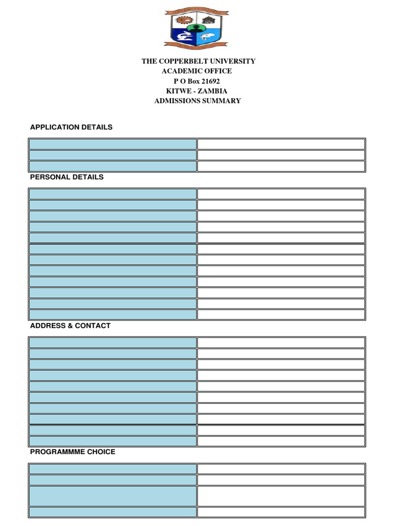 Copperbelt University Admission Summary | PDF | Service Industries
