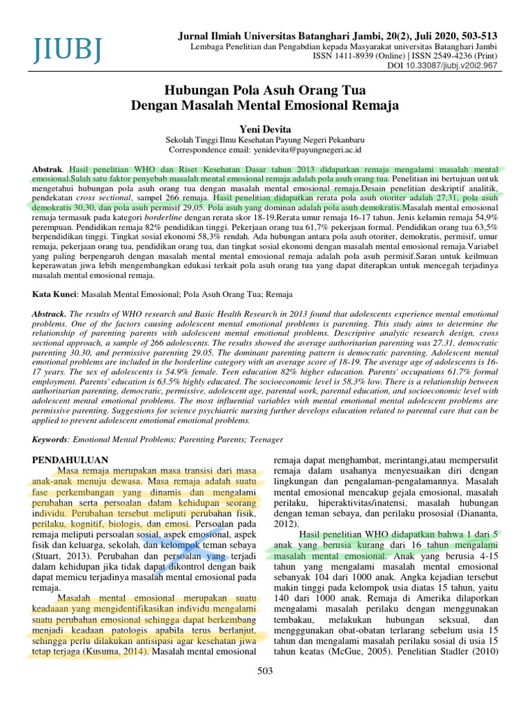 Jiubj: Hubungan Pola Asuh Orang Tua Dengan Masalah Mental Emosional Remaja | PDF