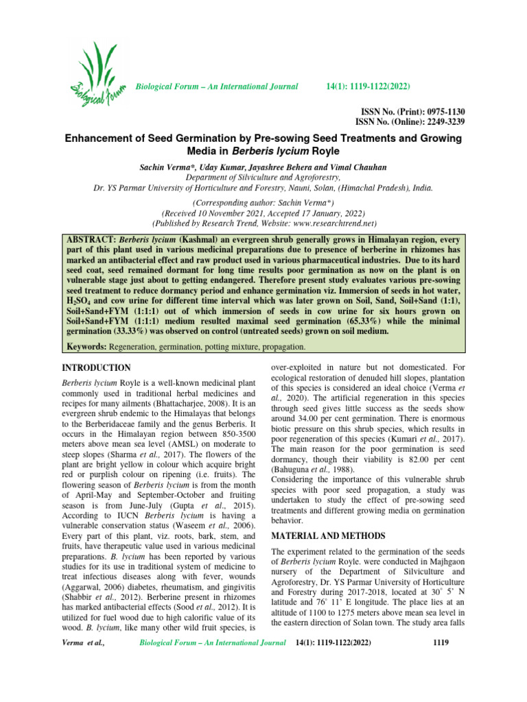 Berberis Seed Germination Study | PDF | Seed | Germination