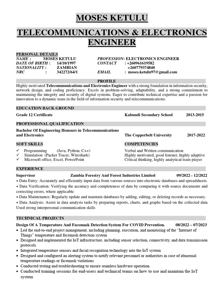 Moses Ketulo - CV | PDF | Internet Of Things | Microsoft Excel
