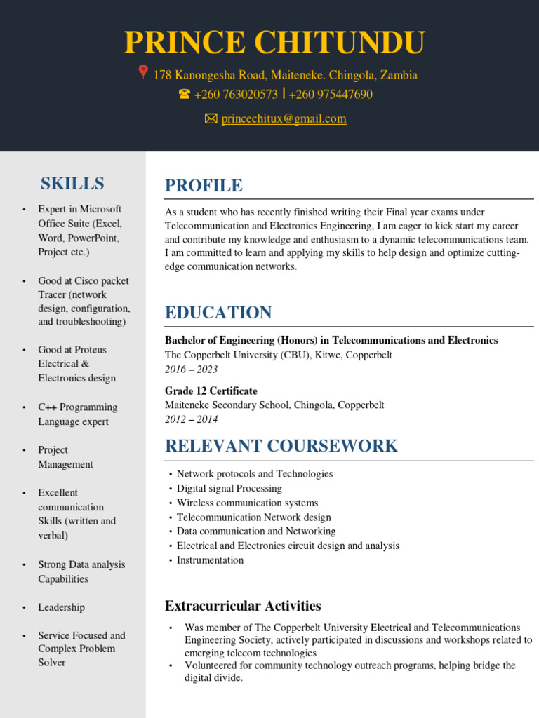 Chitundu's CV. | Download Free PDF | Telecommunications | Computer Network