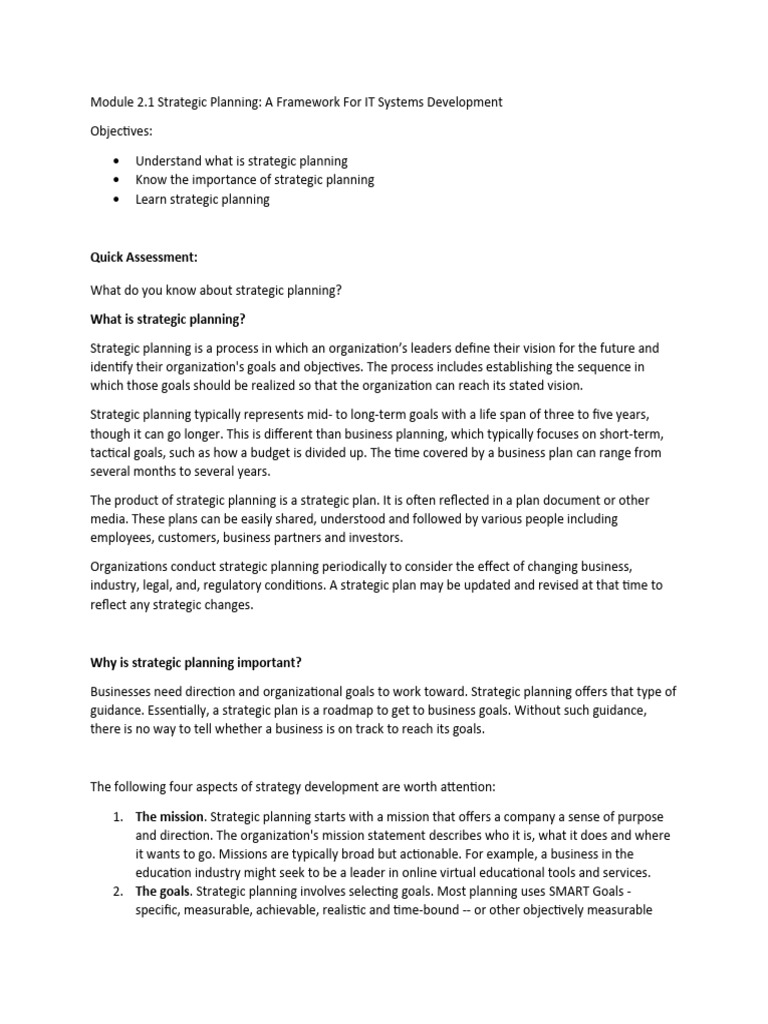 Module 2.1 Strategic Planning | PDF | Strategic Planning | Feasibility ... Module 2.1 Strategic Planning | PDF | Strategic Planning | Feasibility ...