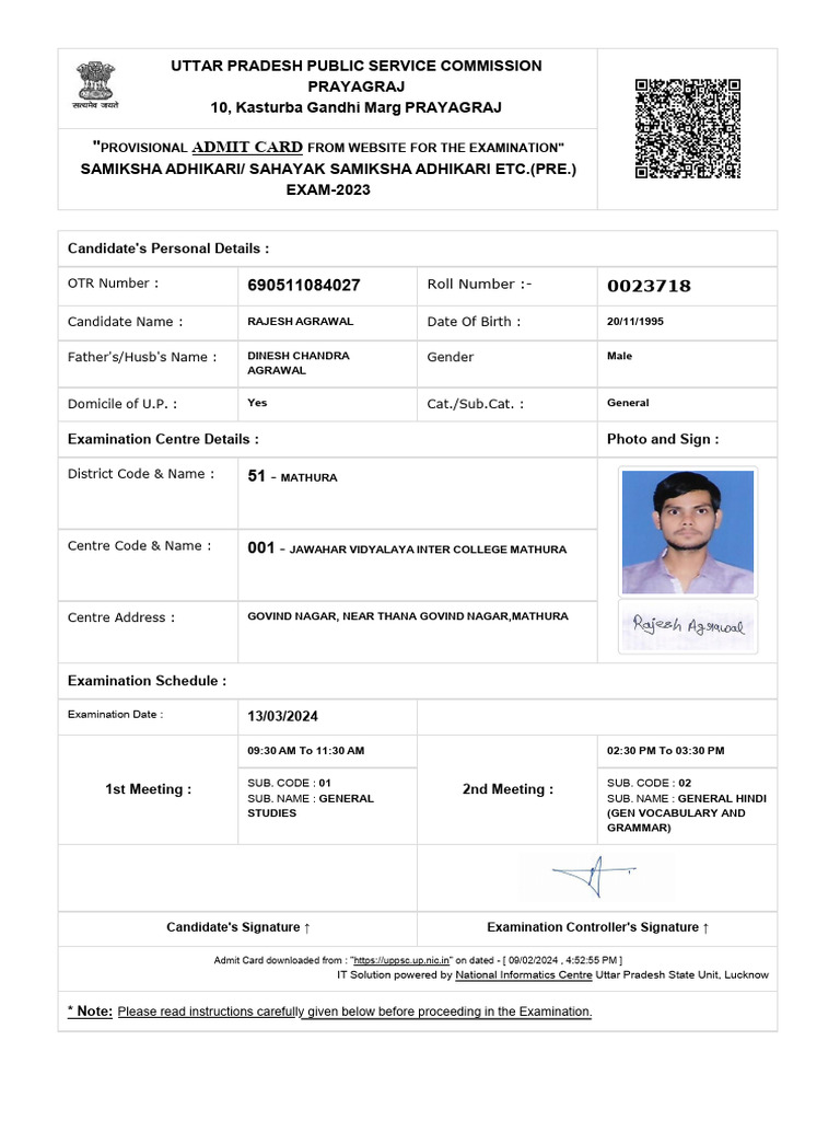 View Candidate Admit Card | PDF
