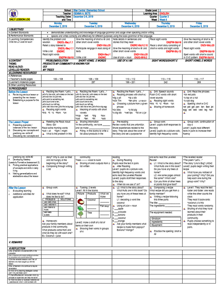 English DLL q3 w6f Weekly Plan | PDF | English Language | Cognitive Science