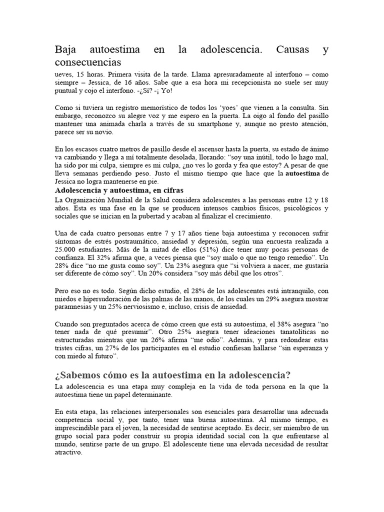 Autoestima en la Adolescencia: Causas y Efectos | PDF | Autoestima | Comportamiento