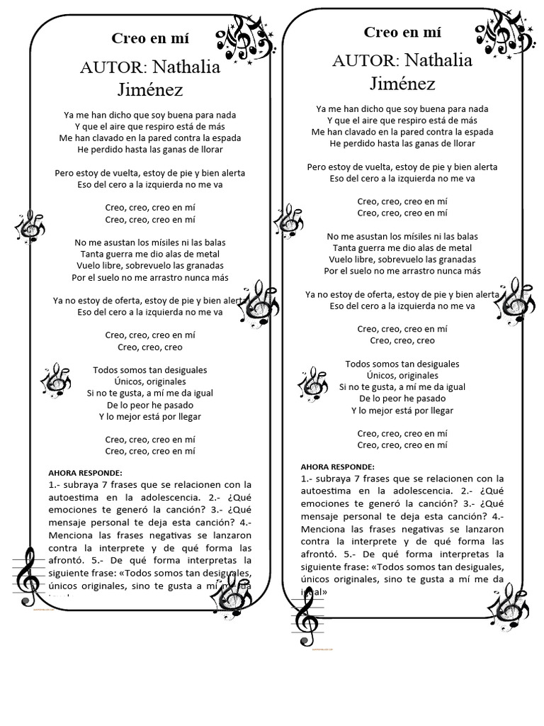 Letra de "Creo en mí" de Nathalia Jiménez | PDF | Música grabada