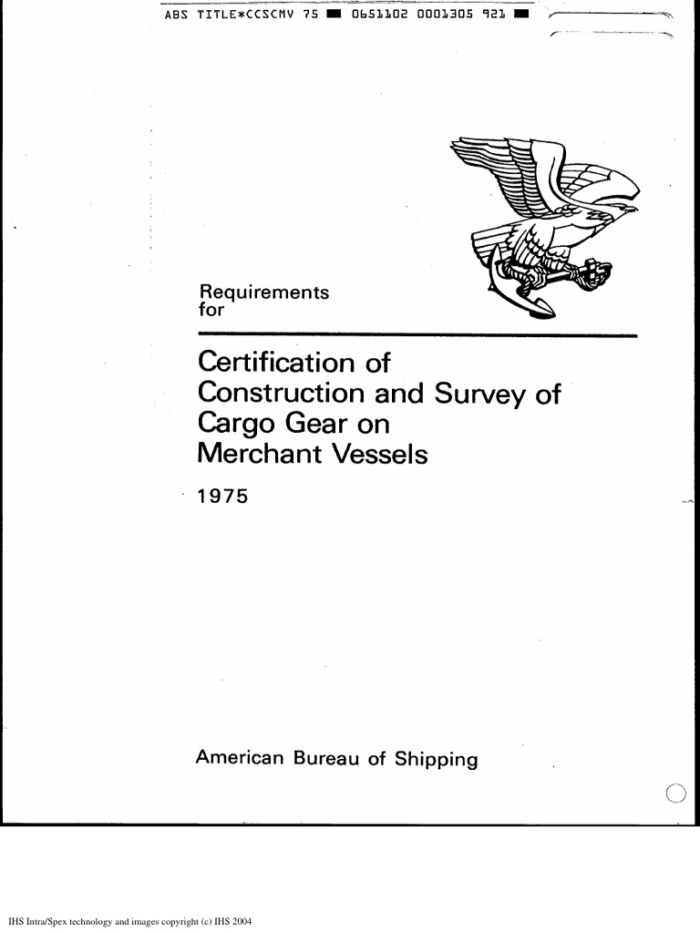 ABS 26-1975 - Certification of Construction and Survey of Cargo Gear | PDF