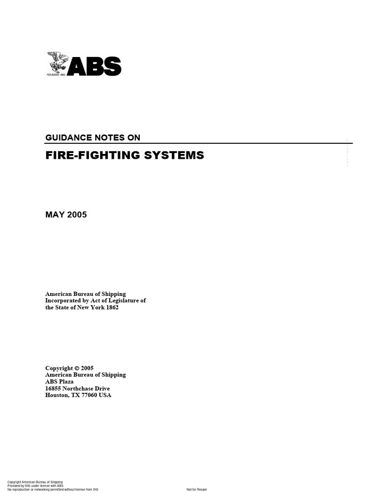 ABS 141-2005 - Guidance Notes On Fire-Fighting Systems | PDF | Fires ...
