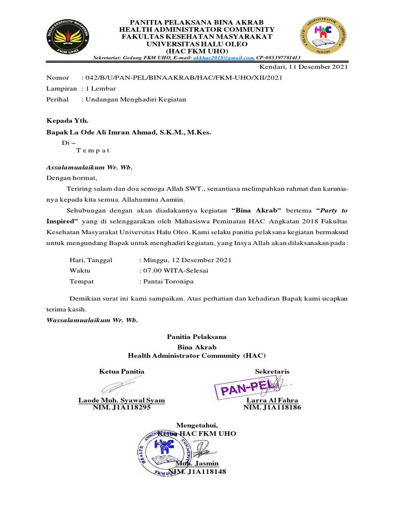 Surat Pembina HAC FKM UHO | PDF