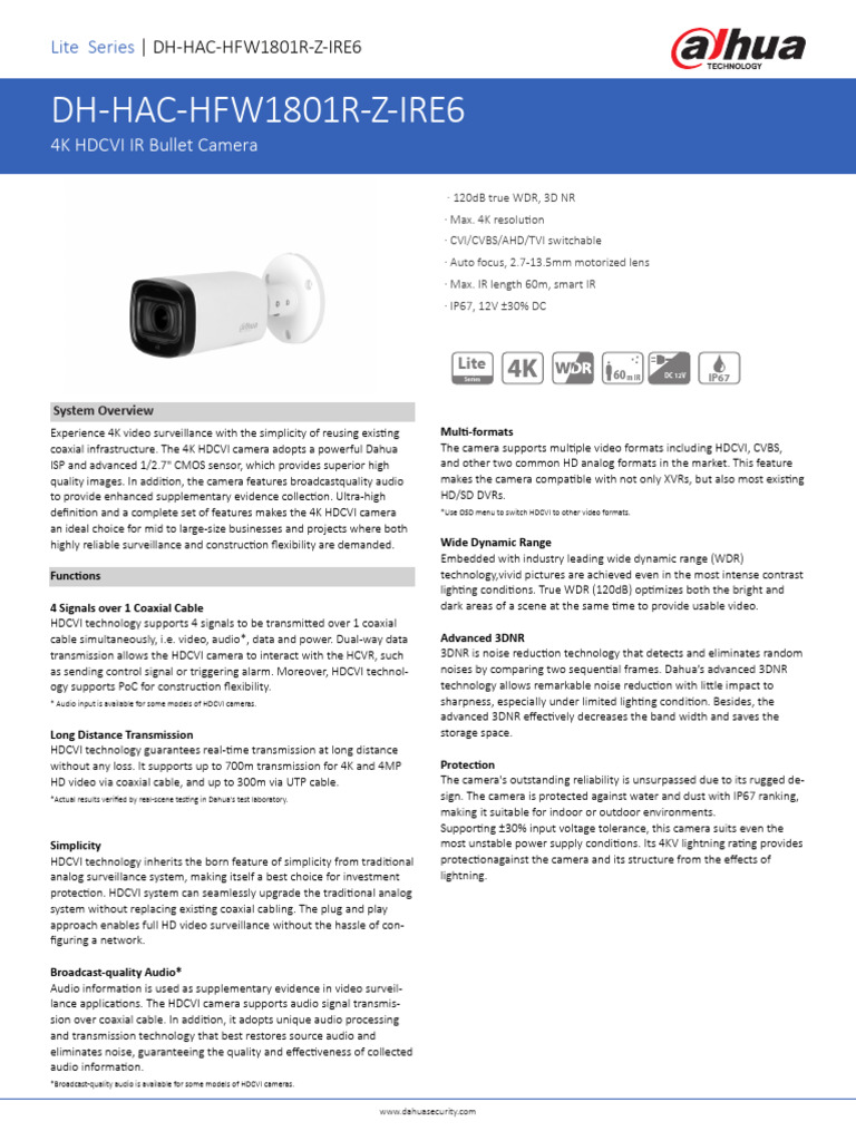 DH HAC HFW1801R Z IRE6Only For Jordan | PDF | Video | Camera