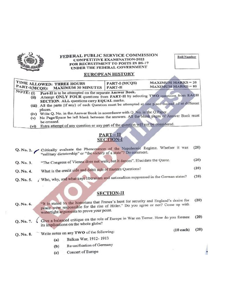 CSS Paper European History 2022 | PDF