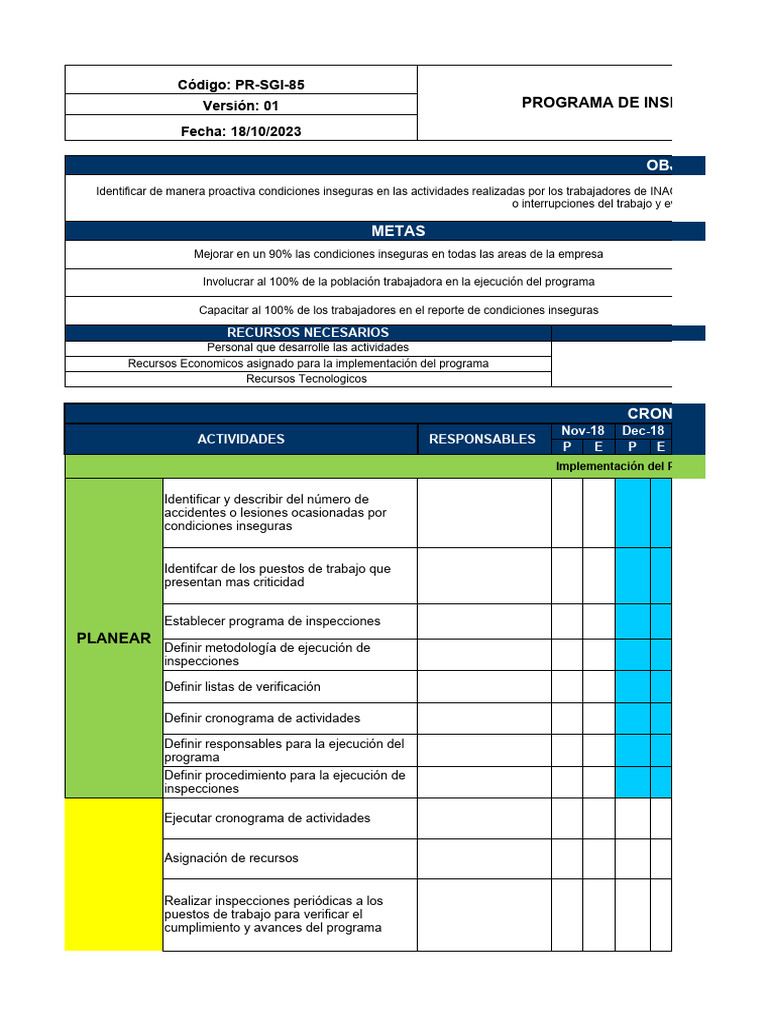 3.4.3.2.9.1 Programa de Inspecciones Ciclo PHVA y Anexos | PDF