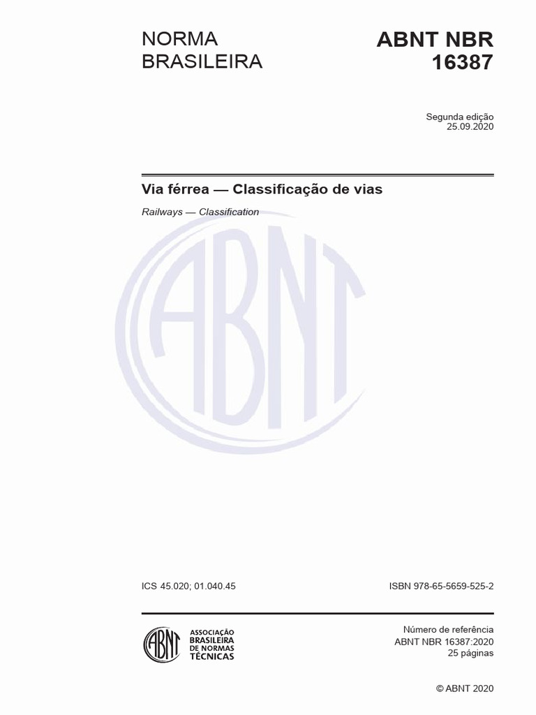 NBR 16387 - Via Férrea - Classificação de Vias | PDF | Bitola (medida ...