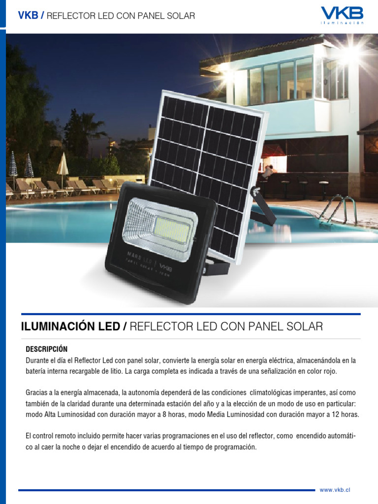 Ficha Técnica Reflector Con Panel Solar 20 Watt A 100 Watt 12 Volt ...