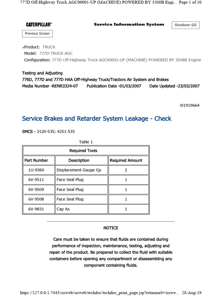 777D Testing and Adjusting Service and Retarder Leakage-Check | PDF ...