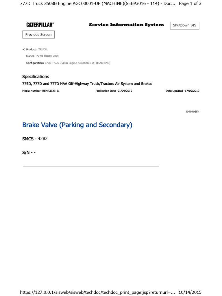 777D Specification Brake Valve (Parking and Secondary) | PDF | Valve ...
