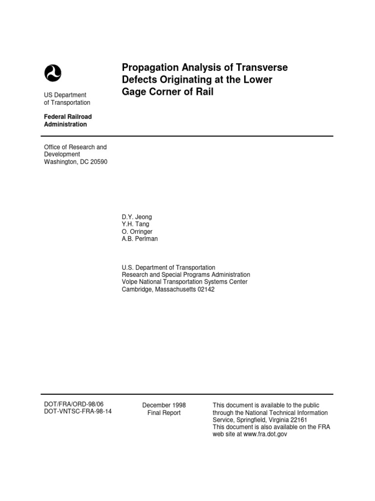 Propagation Analysis of Transverse Defects at The Lower Gage Corner of ...